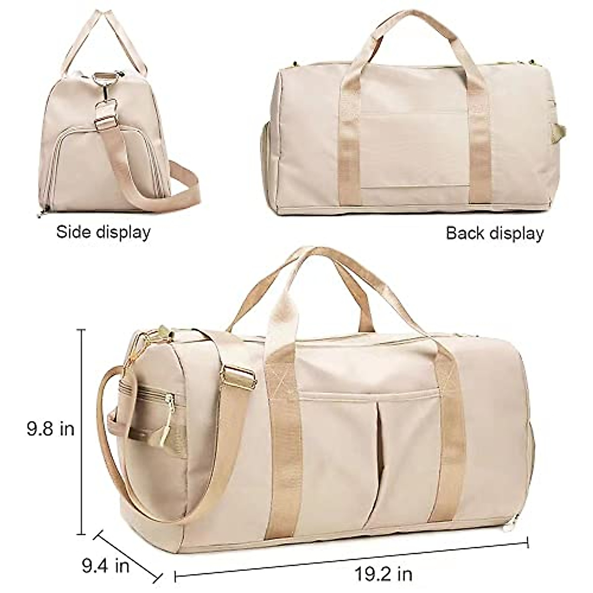 Small Gym Bag for Women and Men, Workout Bag for Sports and Weekend Getaway, Waterproof Dufflebag with Shoe and Wet Clothes Compartments (Beige)