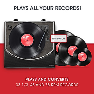 ION Audio Premier LP | Wireless Bluetooth Turntable / Vinyl Record Player with Speakers, USB Conversion, RCA and Headphone Outputs – Black Finish