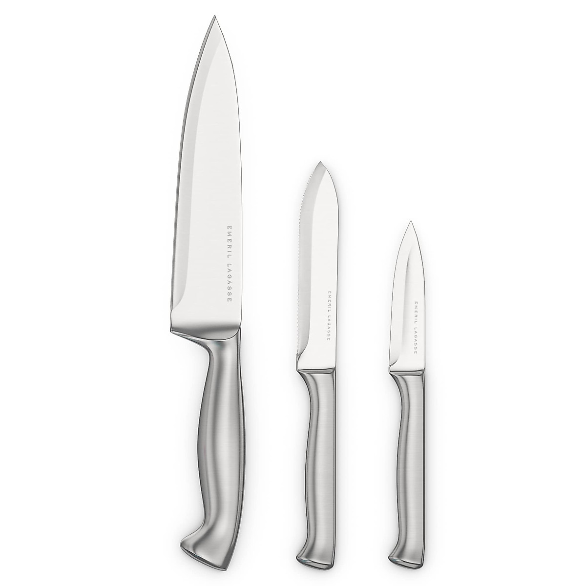 Emeril Lagasse 3-Piece Stainless Steel Kitchen Knives Set - 8” Chef Knife, 5" Utility Knife, & 3.5" Paring Knife - Slice Fruit & Meat Effortlessly