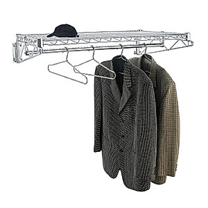 Nexel Commercial Wall Mount Coat Rack with Bar, 48"W x 24"D x 6"H, Durable Chrome Plated Steel Wire, 24 Hangers, 200lb Capacity, Chrome (GW36C)