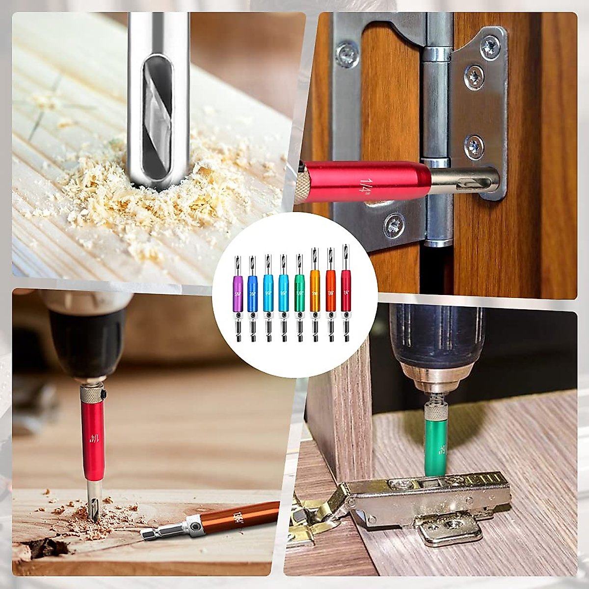 BicycleStore 17PCs Self Centering Drill Bit Set, Hex Shank Self Center Hinge Drill Bits Tool for Woodworking Window Door Hinge with 1 Hex Key, 8 Drill Bits 5/64'' 7/64'' 9/64'' 11/64'' 13/64'' 5