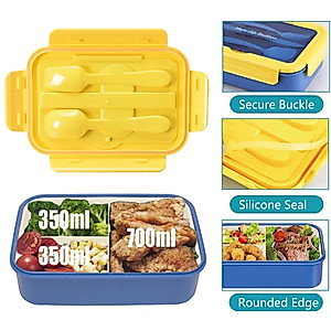 Gere Bento Box,1400 ML, Lunch Box With Spoon & Fork, Comes with Insulated Lunch Bags - Durable Perfect Size for On-the-Go Meal, Microwave Dishwasher Safe (Blue)