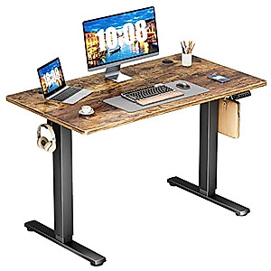 Standing Desk, Electric Height Adjustable Table with Memory Preset, Ergonomic Computer Workstation with T-Shaped Bracket Suitable for Home Office, 40 x 24 Inches, Rustic Brown