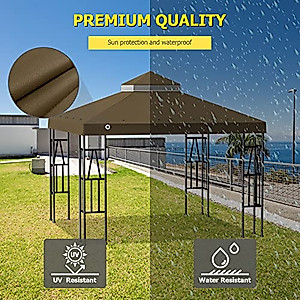 10' X 10' Gazebo Canopy Top Replacement Double Tier Garden Canopy Yard Patio Gazebo Top Cover Pavilion Cover Sunshade Polyester (Brown)