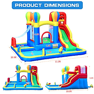 Baralir Inflatable Bounce House with Water Slide and Large Splash Pool, Bouncy Water Park with Surprise Dump Bucket, Water Sprayers, Water Cannon, 2 Pools and Ball Shooting Frame