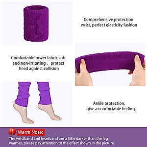 SATINIOR 80s Leg Warmers Set for Women Neon Workout Outfit, 80s Costumes Accessories Leg Warmers Running Headband Wristbands for Girls Party (Purple)