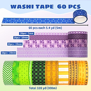 KOVANO 60 Rolls Washi Tape Set - Decorative Adhesive Masking Tape for Scrapbooking Supplies, DIY Crafts, Bullet Journals, Gift Wrapping, Party Decorations and Planners, Each Roll 5.4yd Total 328yd