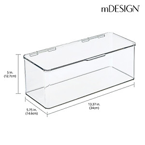 mDesign Plastic Kitchen Pantry and Fridge Storage Organizer Box Containers with Hinged Lid for Shelves or Cabinets, Holds Food, Snacks, Canned Drinks, Seasoning, Condiments, or Utensils, 4 Pack, Clear