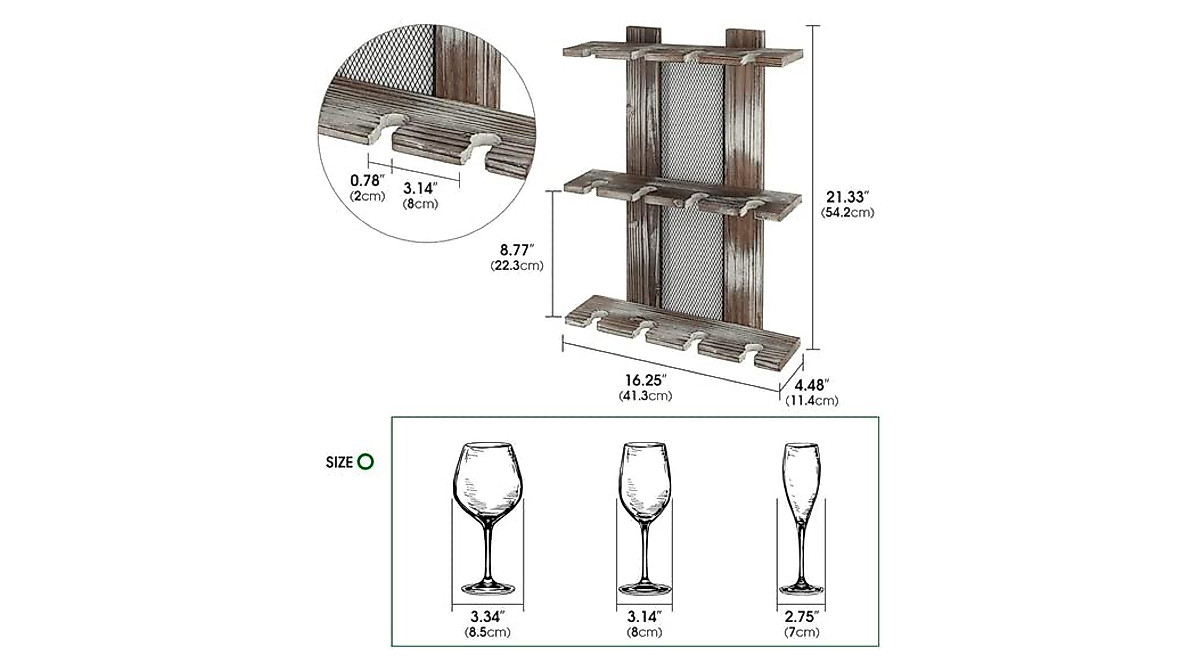 Wall Mounted Wine Glass Rack | Holds 12 Glasses | JACKCUBE