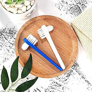 Denture Brush Dual Head Toothbrushes Hard Denture Cleaning Brush Denture Toothbrush Cleaning Brush False Teeth Brush Toothbrush for False Teeth Cleaning, 2 Colors (6 Pieces)