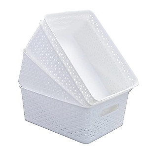 Farmoon 4 Packs Plastic Weave Storage Basket Bin, White