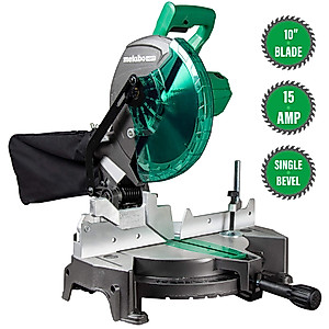 Metabo HPT | Compound Miter Saw | 10-Inch | Single Bevel | 15-Amp Motor | 0-52° Miter Angle Range | 0-45° Bevel Range | Large Table | 10" 24T TCT Miter Saw Blade | C10FCGS