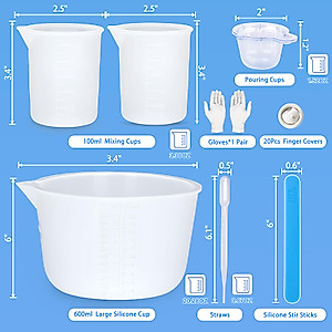 LET'S RESIN Silicone Measuring Cups,Resin Supplies with 600ml/20oz&100ml Thickening&Polishing Resin Mixing Cups,Easy to Clean,Silicone Stir Sticks,Silicone Cups for Epoxy Resin Mixing