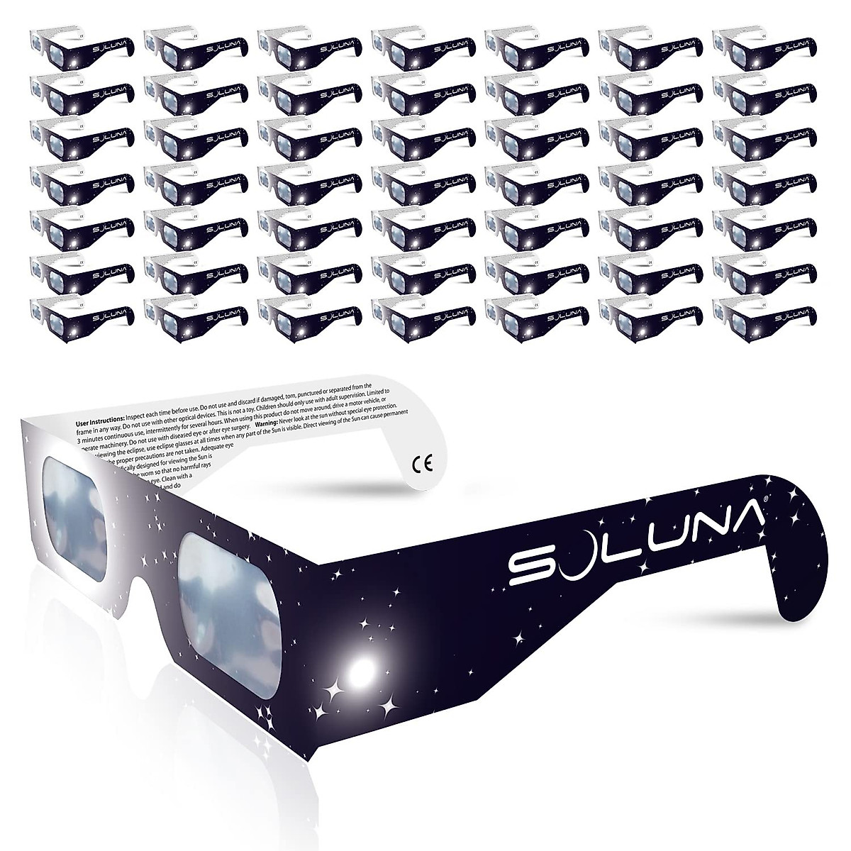 Solar Eclipse Glasses AAS Approved 2024 - Made in the USA CE and ISO Certified Safe Shades for Direct Sun Viewing (50 Pack)