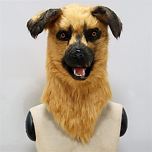 Xerial Realistic Furry Animal Mask With LED, Moving Jaw and Glowing Head - Shepherd Dog Costume for Halloween Party