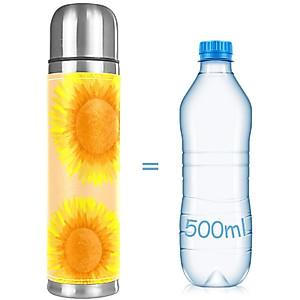 Stainless Steel Leather Vacuum Insulated Mug Sunflower Thermos Water Bottle for Hot and Cold Drinks Kids Adults 16 Oz
