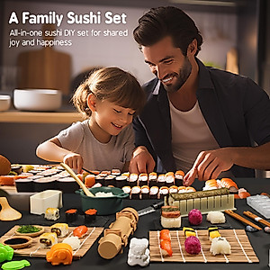 Delamu Sushi Making Kit, 23 in 1 Sushi Maker Bazooker Roller Kit with Bamboo Mats, Chef's Knife, Triangle/Nigiri/Gunkan Sushi Rice Mold, Chopsticks, Sauce Dishes, Rice Spreader, User Guide