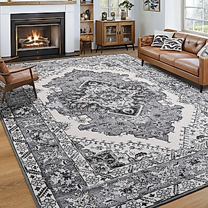 Noahas Grey 6x9 Area Rugs for Living Room, Vintage Machine Washable Rug,Low Pile Print Large Living Room Rug