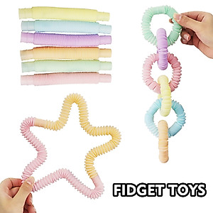 TIBDALA Pop Tubes Sensory Toys, 12 Pack Fine Motor Skills & Learning Toys Autism Sensory Fidget Toys, Party Favors Christmas Stocking Stuffers for Kids