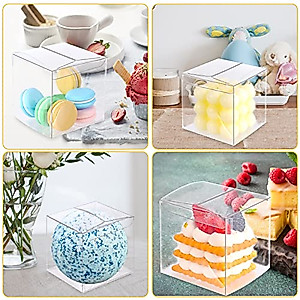 45 Pack Clear Favor Boxes 3x3x3 Inches with Ribbons, Clear Plastic Cube Candy Boxes Party Favor Treat Boxes for Birthday Wedding Baby Shower Party Decorations