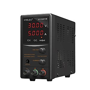 DC Power Supply Variable, Hyelec 30V 5A Adjustable Switching Regulated DC Bench Power Supply with 4 Digits LED Display, Data Hold,Coarse and Fine Adjustment with 110V Alligator Leads