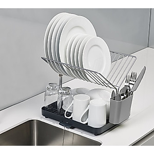 Joseph Joseph Y-Rack Dish Rack and Drain Board Set with Cutlery Organizer Drainer Drying Tray, Large, Gray