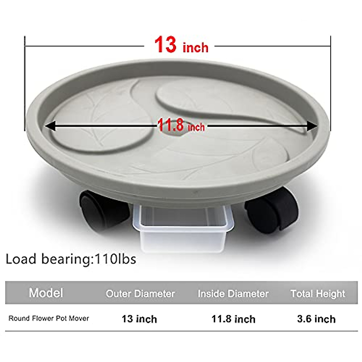 vigorange 4 Packs 13 inch Plant Caddy with 4 Wheels and Drainage Tray,Round Flower Pot Mover,Garden Rolling Plant Stand with Wheels,Plant Pallet Dolly for Heavy Duty Planter,Loading Capacity 110Lbs