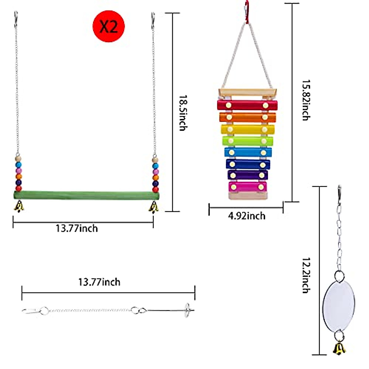 EBaokuup 5PCS Chicken Xylophone Toy Set - Natural Wooden Chicken Swing Toys - Chicken Mirror Chicken Veggies Skewer Fruit Holder - Chicken Toys for Hens