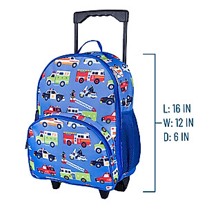 Wildkin Kids Rolling Luggage for Boys and Girls, Carry on Luggage Size is Perfect for School and Overnight Travel, Measures 16 x 12 x 6 Inches (Heroes)