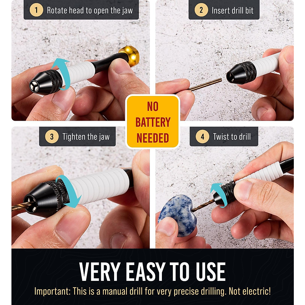 Pin Vise Small Hand Drill for Jewelry Making - Craft911 Manual Craft Drill Sharp HSS Micro Mini Twist Drill Bits Set for Resin, Rotary Tools for Wood, Jewelry, Plastic, Miniature - Golden