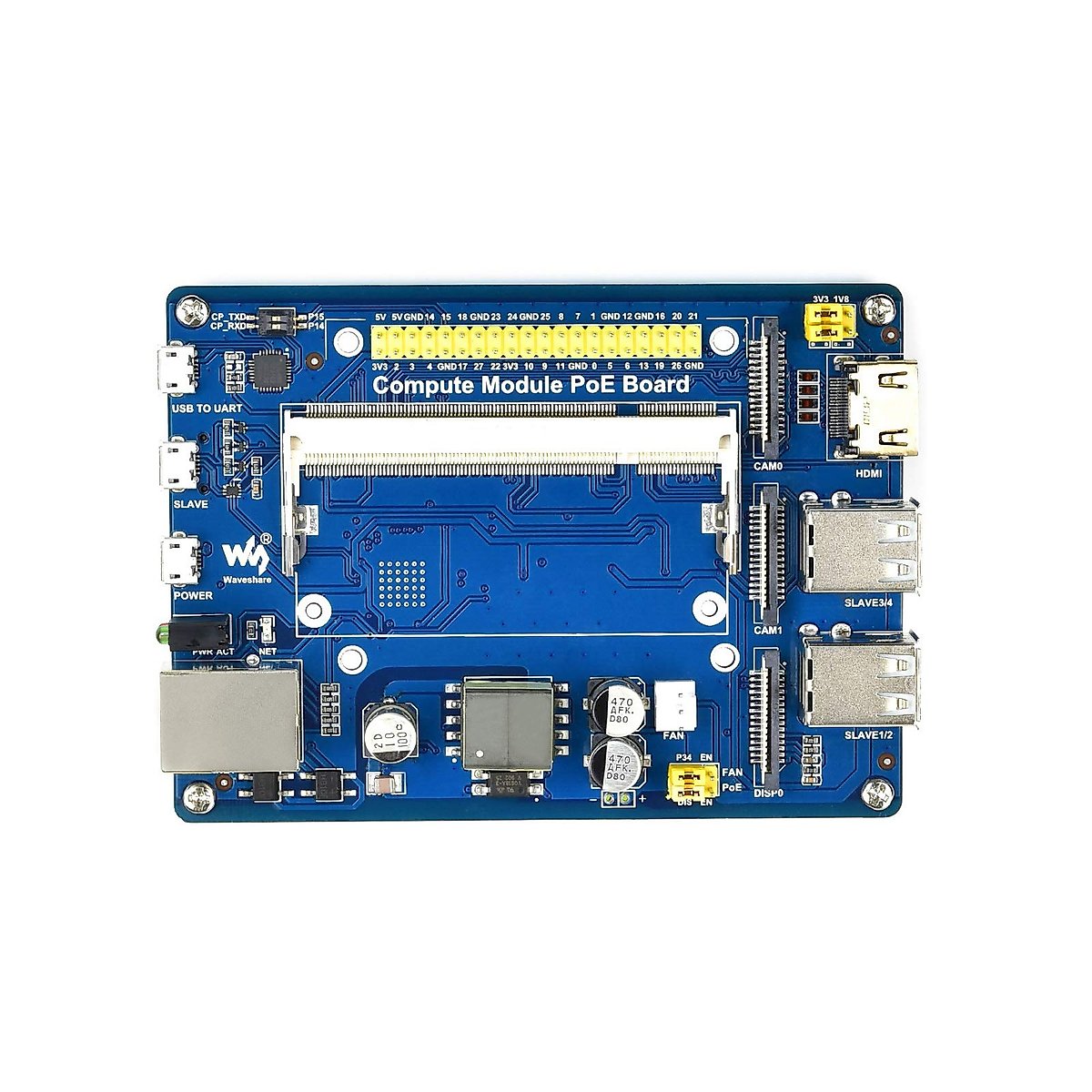 Waveshare Compute Module IO Board with PoE Feature Composite Breakout Board for Developing with Raspberry Pi CM3 / CM3L / CM3+ / CM3+L