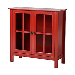 American Furniture Classics OS Home and Office Accent and Display Cabine Glass Door Cabinet, Red Paint