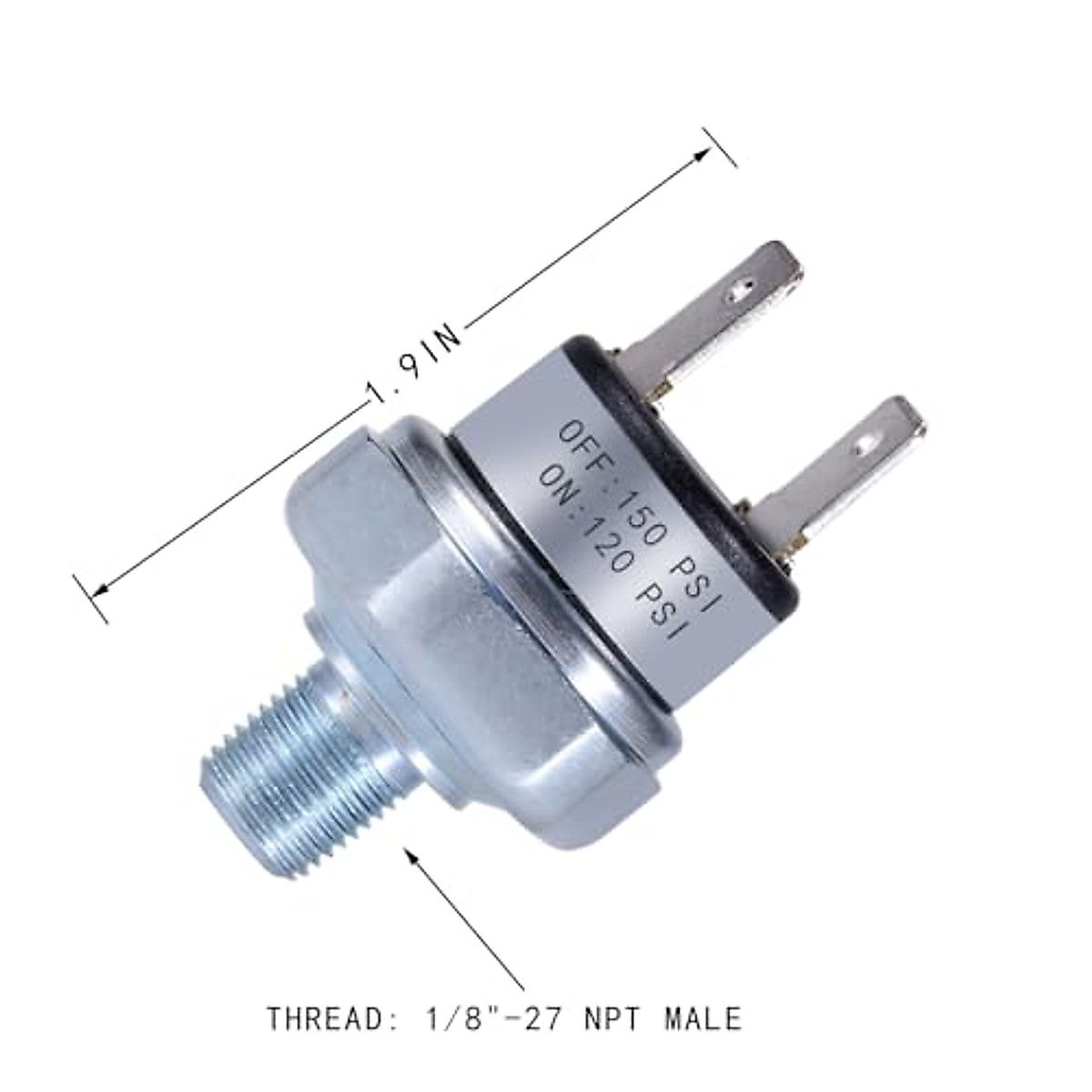 Air Pressure Switch 120-150 PSI Pressure Switch 1/8"-27 NPT DC 24V 12V Pressure Switch Air Compressor Pressure Switch 120PSI Pressure Switch 150PSI Pressure Switch