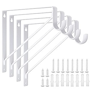 4 Pack Heavy Duty Closet Shelf & Rod Bracket，11 x 10.2 x 1 Inch Clothes Hanger Pole Support Bracket, White Closet Rod Support Hooks Wall Mounted Round Closet Rod Brackets for Tubing, Anchor Hardware