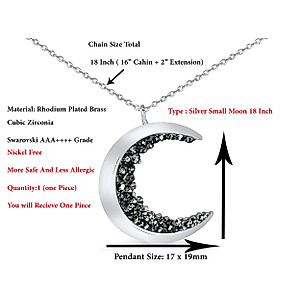 ONDAISY Rhodium Plated Black Cz Gypsy Planet Small Half Crescent Sailor Luna Moon Pendant Charm 18inch Chain Necklace