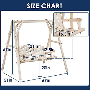 67 Inch Log Swing Stand Porch Swing Set Wood Bench Swing Stand A-Frame Patio Furniture Swing Chair Outdoor Rustic Curved Garden Swing Yard Play