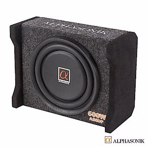 Alphasonik AS8DF 8 inch 600 Watts 4-Ohm Down Fire Shallow Mount Flat Enclosed Sub woofer for Tight Spaces in Cars and Trucks, Slim Thin Loaded Subwoofer Air Tight Sealed Bass Enclosure