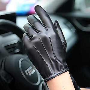 Long Keeper Men Leather Touchscreen Gloves Winter Driving Warm Wrist Gloves
