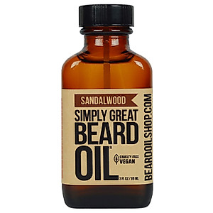 Simply Great Beard Oil - SANDALWOOD Scented - Holiday Gifts - Stocking Stuffers - Beard Conditioner 3 Oz Easy Applicator - Natural - Vegan and Cruelty Free Care for Beards - Gifts for Men with Beards