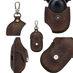 Compatible for Samsung Galaxy Buds Case Leather Shockproof Protective Earbuds Case with Stainless Keychain - Coffee