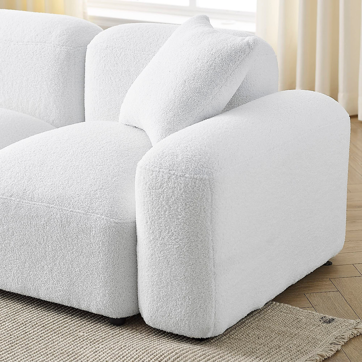 Taiweny Convertible Modular Sectional Sofa, Boucle Fabric L-Shaped Modern Bubble Couch with Ottoman, 3-Seater Sherpa Teddy Sofas for Living Room Apartment, 94”, White