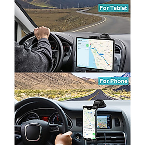 Aozcu Dashboard Car Tablet Mount for Truck, Strong Sticky Suction Cup iPad Holder, Dash Tablet Stand with Adjustable Arm for iPad Pro 12.9 11 Mini Air 5 4, Galaxy Tabs, iPhone, 4-13" Tablets & Phones