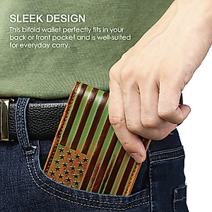 Pefiam Full Grain Leather Bifold Wallet for Men - 12 Slots, RFID Blocking - USA Flag, Brown