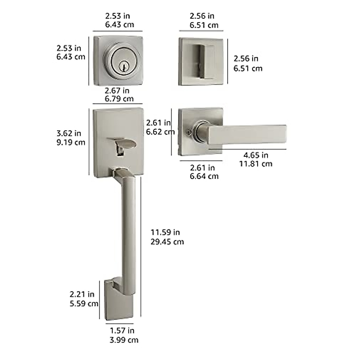 Amazon Basics Contemporary Single Cylinder Door Handleset with Stamford Lever - Satin Nickel