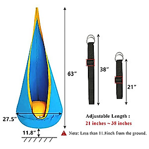 C-CHAIN Swing Pod Chair for Kids, Cotton Hammock Chair with Durable Air Cushion, Child Swing Seat Nest with Adjustable Rope, All Accessories Included (Blue)