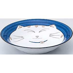 JapanBargain 2563, Japanese Porcelain Coupe Bowl Soup Bowl Cereal Bowl Salad Bowl, Blue Color Maneki Neko Smiling Lucky Cat Pattern, Made in Japan, 8.5-inch Diameter