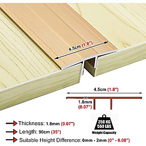 FURLOU T-Shaped Threshold Strips Flooring Transition Strip Non-Slip Transition Bars Floor Reducer Vinyl Edge Trim for Interior Doors