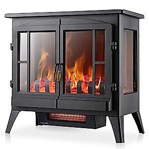 Xbeauty Electric Fireplace Stove, Freestanding Fireplace Heater with Realistic Flame, Indoor Electric Stove Heater, Portable, Infrared, Thermostat, Overheating Safety System, 1000W/1500W(23 Inch)