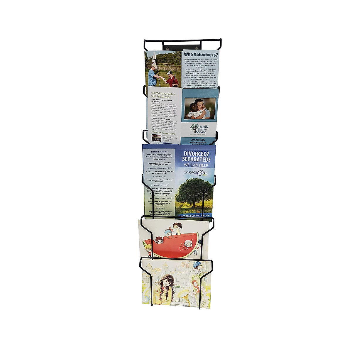 FixtureDisplays® Wall Mount Greeting Card Post Card Display Wire Rack Black Horizontal Landscape 7x5" Cards Pocket 7.8" Wide 6 Pockets 11714-NF