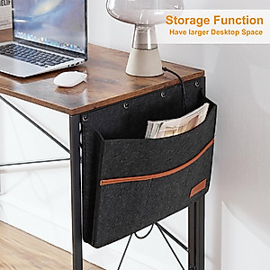VECELO Folding Desk with Storage Bag 39 Inch Writing Desk Home Office Sturdy Steel Laptop Table for Home Office Work Rustic Brown